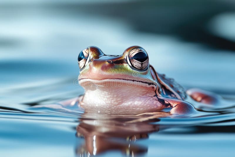 A Single Frog Sitting on the Surface of Calm Water Stock Image - Image ...