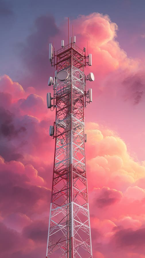 Single 5G Tower Against Gradient Sky, Ultra-clean Telecom Visualization ...