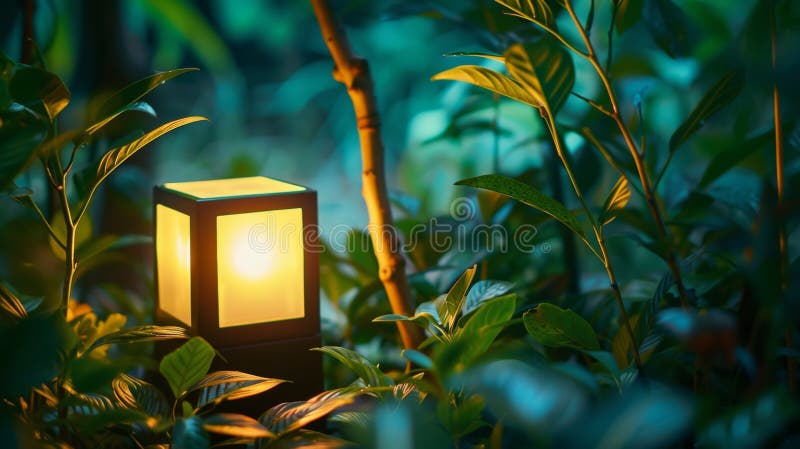A Single Garden Light Surrounded by Lush Greenery and Casting a Warm ...