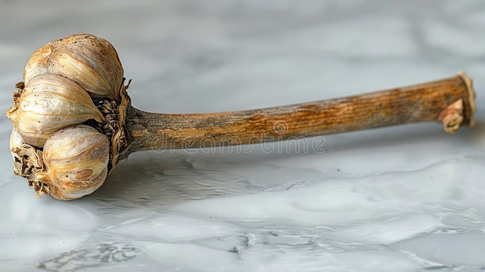 Single Garlic Bulb with Stem Stock Illustration - Illustration of diet ...