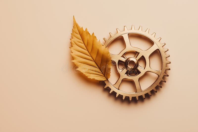 A Single Gear Merges with a Leaf Silhouette, Creating an Eco-industrial ...