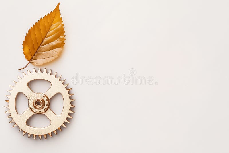 A Single Gear Rests beside a Leaf Silhouette, Creating a Visual ...