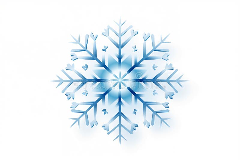 A Single Geometric Snowflake in Icy Blue Tones, Centered on a Pure ...