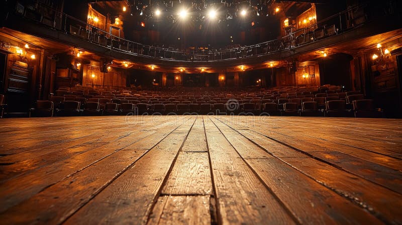 Single Ghost Light Stands Alone on Empty Wooden Stage Casting Eerie ...
