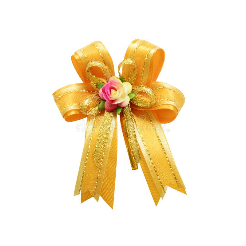 Single Gift Bow, Golden Satin, Stock Photo - Image of knot, gold: 38975784