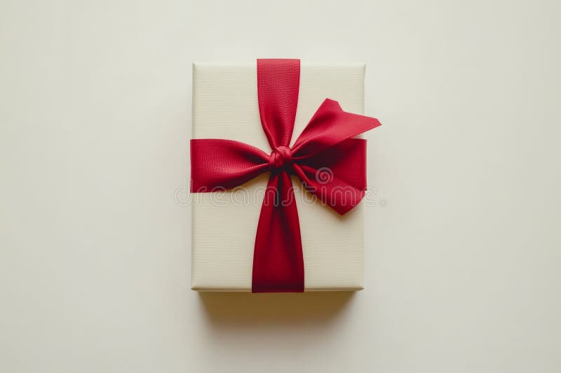 A Single Gift Box Tied with a Red Ribbon Rests on a Pristine White ...