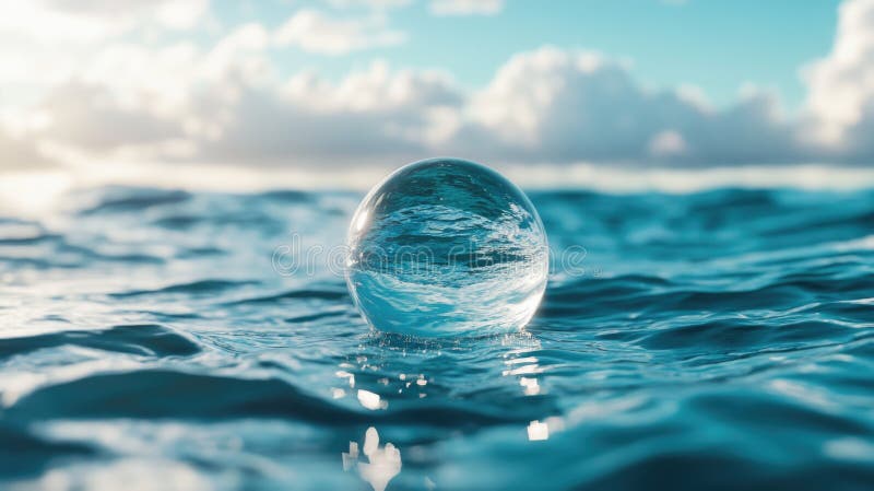 A Single Glass Ball Floats on the Surface of the Water, Creating a ...