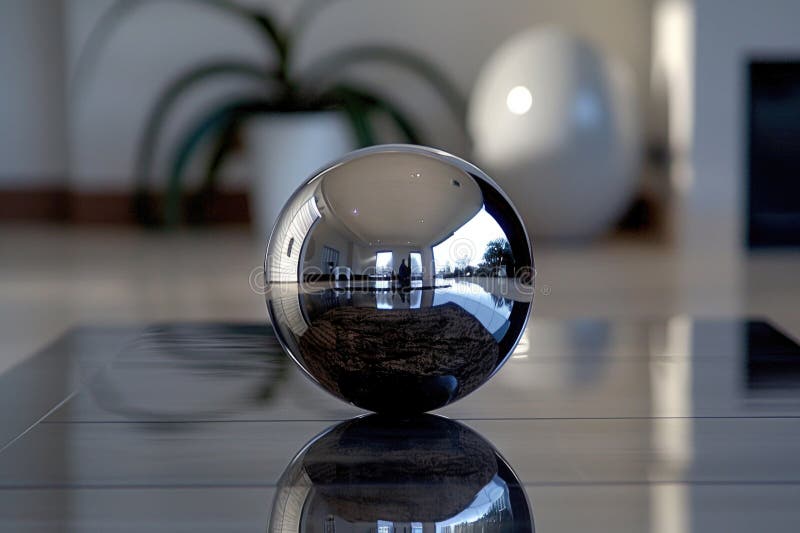 A Single Glass Ball Sits Atop a Table, Reflecting Light and Simplicity ...