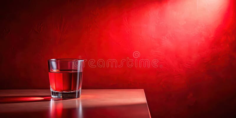 A Single Glass of Crimson Liquid Rests on a Table Against a Dramatic ...