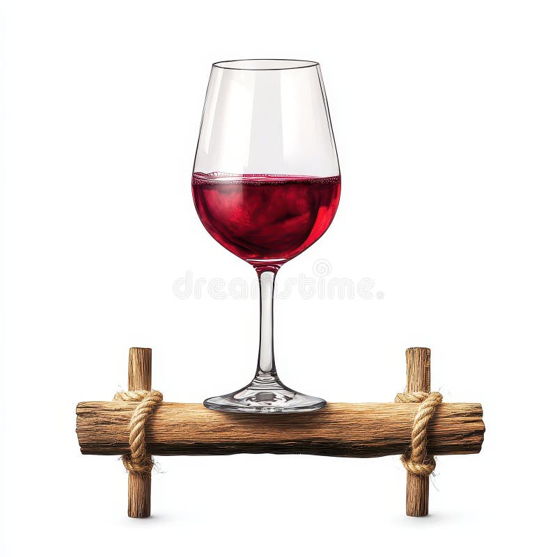 Glass of Red Wine Balanced on a Wooden Beam. Stock Illustration ...