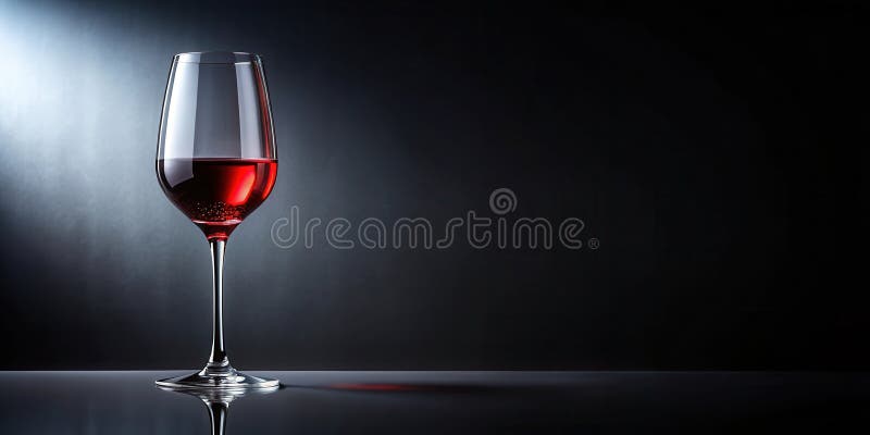 A Single Glass of Red Wine on a Dark Reflective Surface with a Dramatic ...