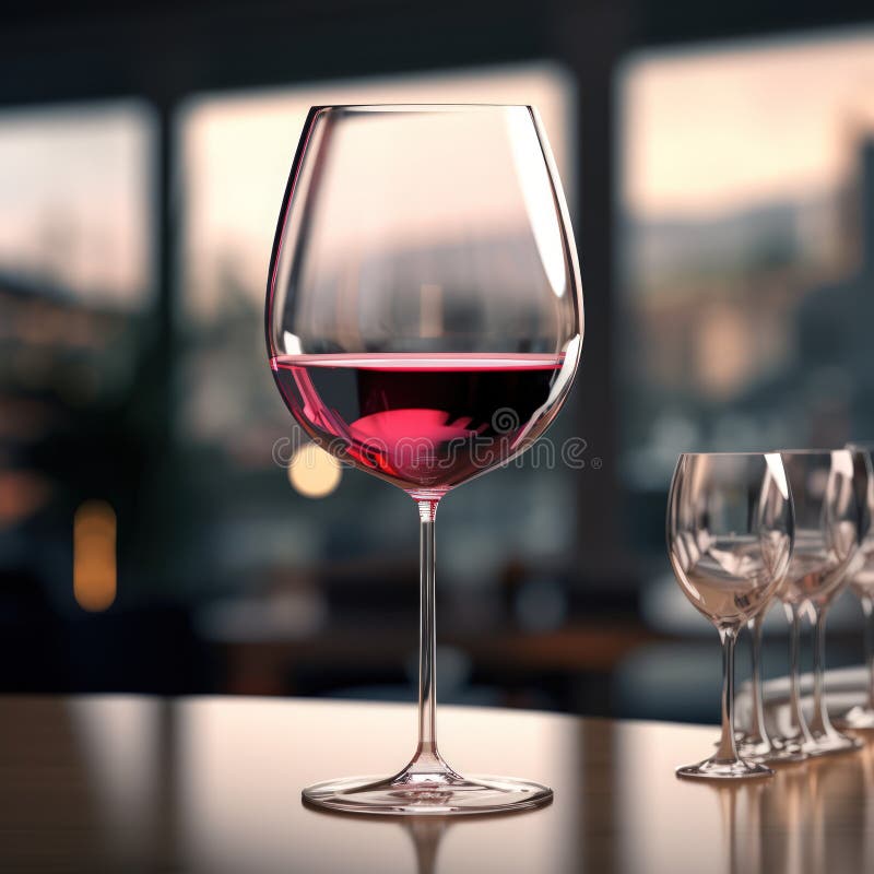 A Single Glass of Red Wine Sits on a Table Stock Illustration ...