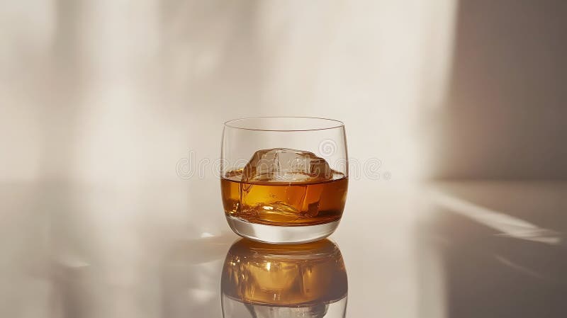 Single Glass of Whiskey on the Rocks with Soft Shadows Stock Photo ...