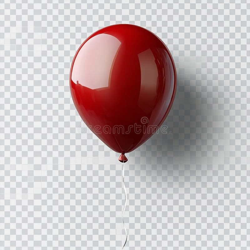 Single Glossy Red Balloon with String Floating on a Transparent ...