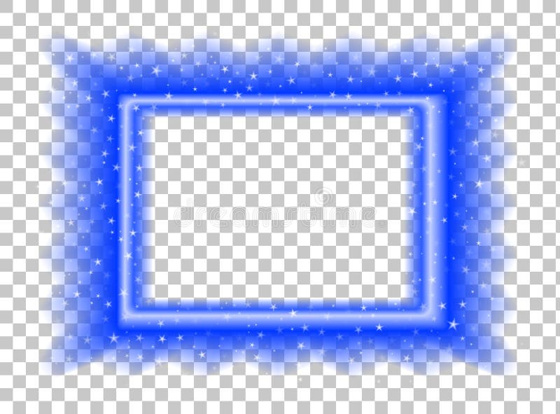 Single Glowing Blue Neon Rectangular Frame with Blur and Sparkles ...