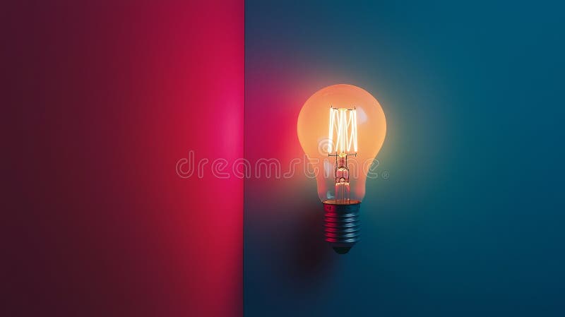 Single Glowing Light Bulb with Contrasting Pink and Blue Lighting Stock ...