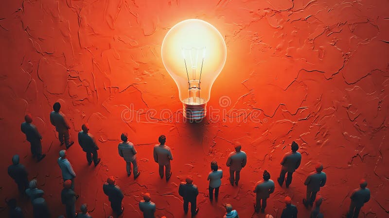 A Single Glowing Light Bulb Stands Out Against a Red Background ...
