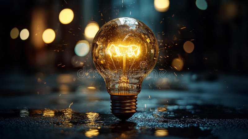 Single Glowing Lightbulb with Bokeh Lights Stock Image - Image of ...
