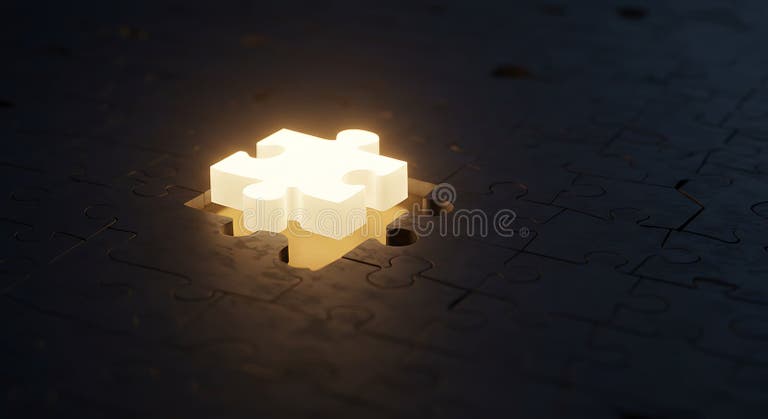 Glowing Puzzle Piece Fitting into Board Demonstrating Solution Concept ...