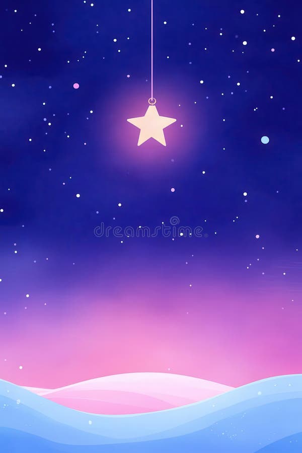 Single Glowing Star Hanging Against a Night Sky with a Purple and Pink ...