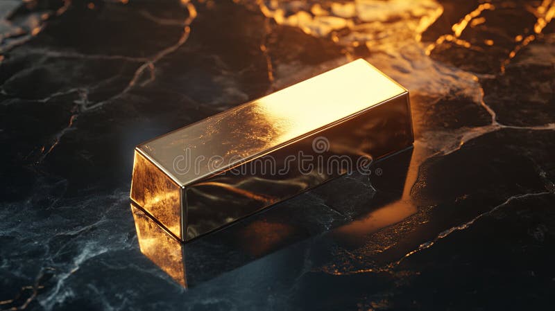 A Single Gold Bar Styled on a Reflective Black Surface Under Soft ...