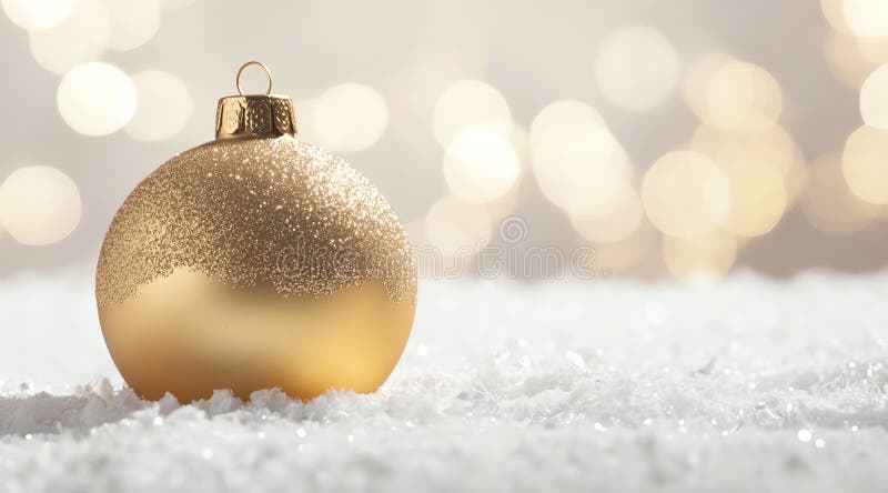 Single Gold Christmas Ornament on a Snowy Surface Stock Image - Image ...