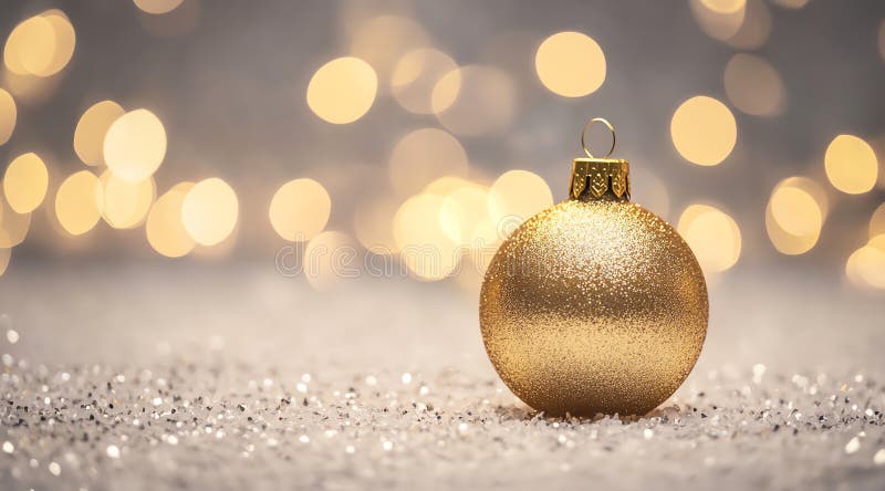 Single Gold Christmas Ornament on a Snowy Surface Stock Image - Image ...