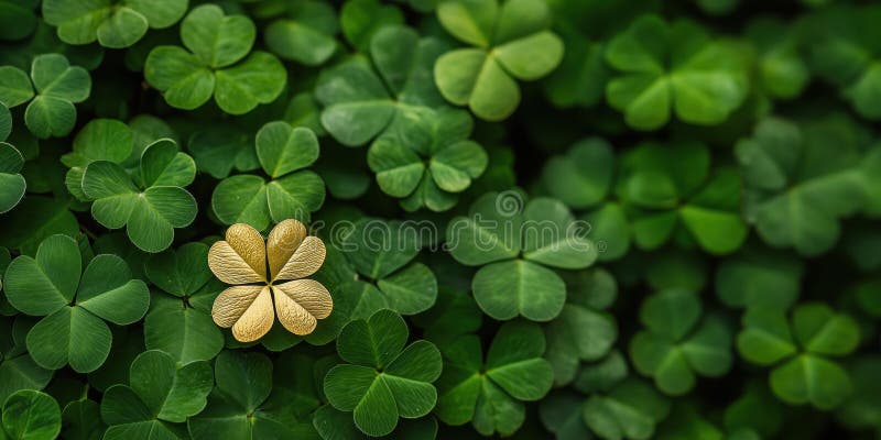 Single Gold Colored Four Leaf Clover Stands Out among Green Clovers ...