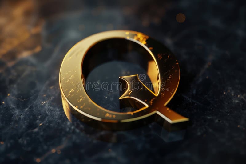 A Single Gold Letter Q on a Black Surface Stock Photo - Image of brand ...
