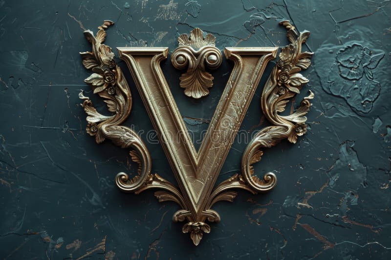 A Single Gold Letter V is Placed on a Blue Painted Wall Stock Image ...