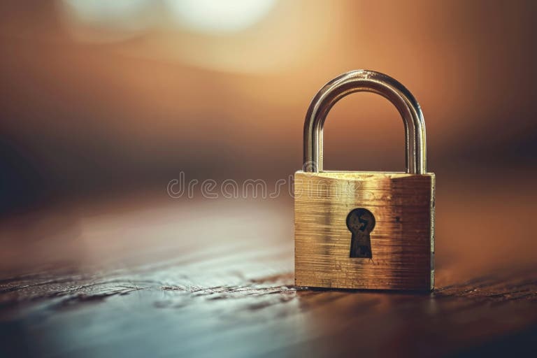 A Single Gold Padlock Sits on a Wooden Table, Ready for Use Stock Image ...