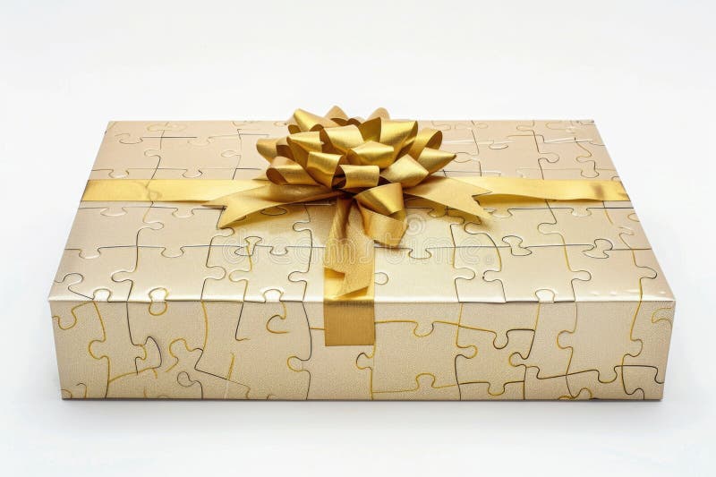 A Single Gold Puzzle Piece Wrapped in a Shiny Gold Ribbon. Perfect for ...