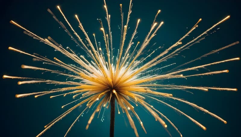 A Single, Golden Firework Exploding Against a Teal Background, Creating ...