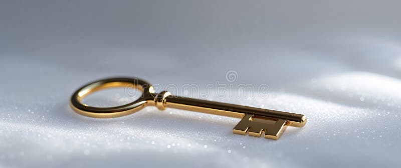 A Single Golden Key Sitting Alone on a Clean White Surface Stock Image ...
