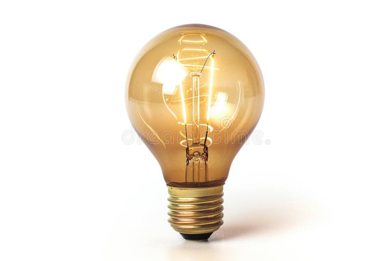 A Single Golden Light Bulb on a White Background Stock Image - Image of ...