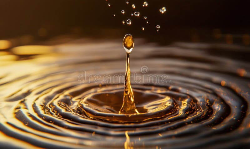 A Single Golden Liquid Drop Creates Concentric Ripples on the Surface ...
