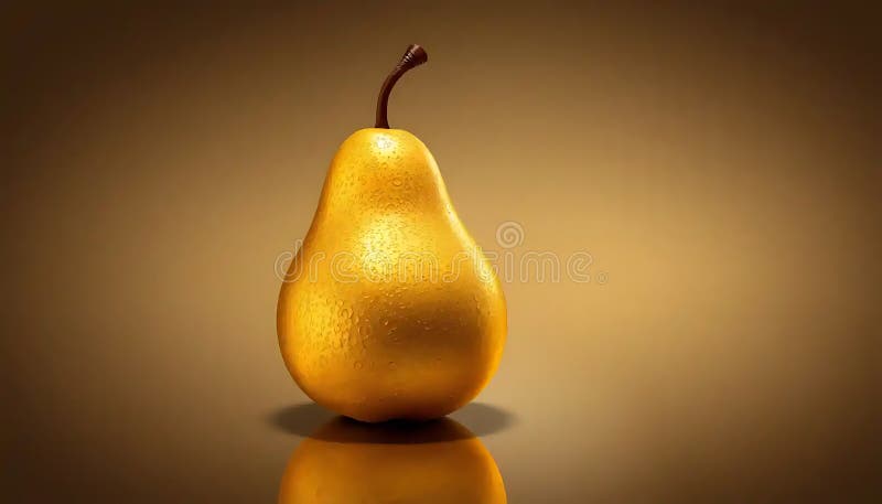 A Single Golden Pear with a Stem is Presented Isolated on a Surface ...