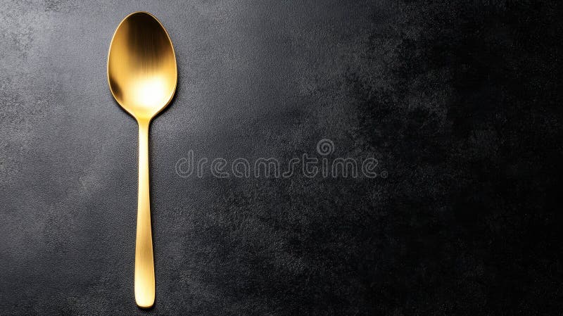 Single Golden Spoon Placed Perfectly Centered on Dark Surface Stock ...