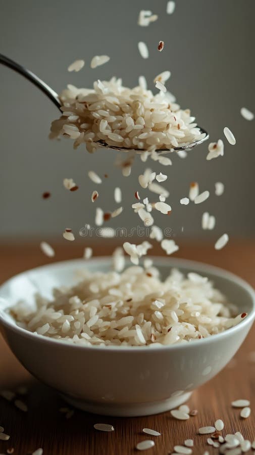 Single Grain of Rice Slips from Spoon Creating a Dramatic Visual ...