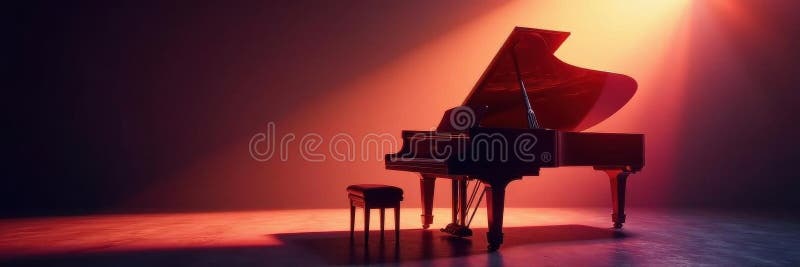 Single Grand Piano Illuminated, Dramatic Shadows , Dark, Lighting Stock ...