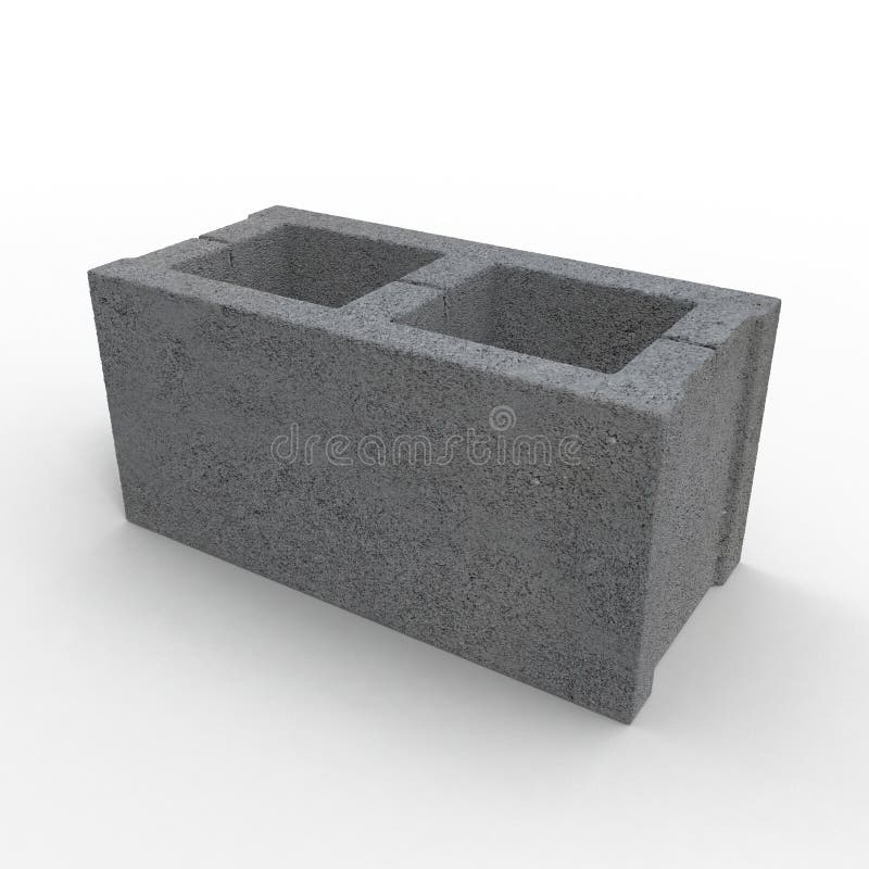 Single Gray Concrete Cinder Block Isolated on White 3D Illustration ...