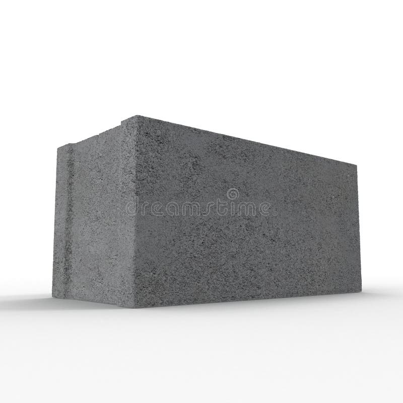 Single Gray Concrete Cinder Block Isolated on White 3D Illustration ...