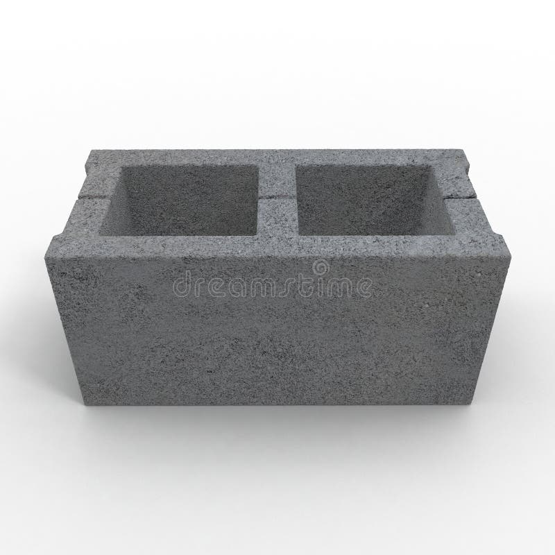 Single Gray Concrete Cinder Block Isolated on White. 3D Illustration ...