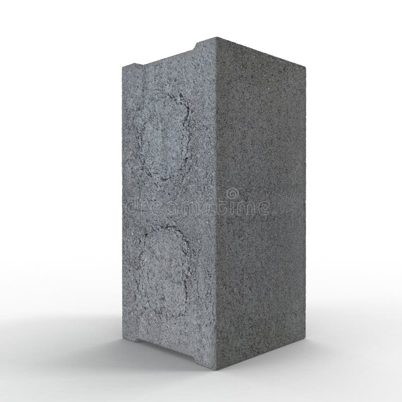 Single Gray Concrete Cinder Block Isolated on White 3D Illustration ...