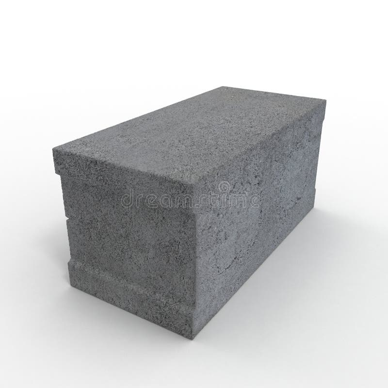 Single Gray Concrete Cinder Block Isolated on White. 3D Illustration ...