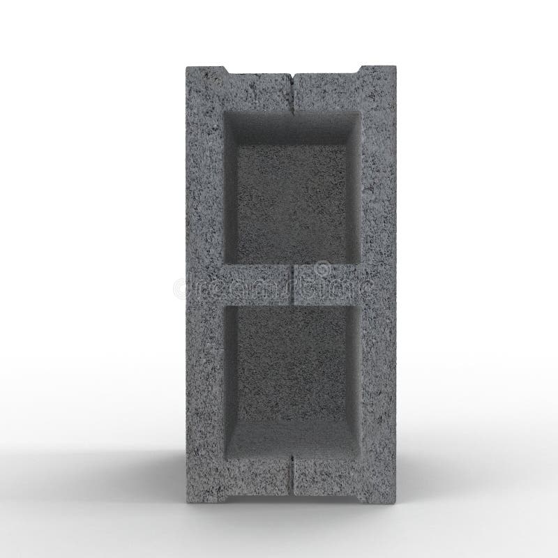 Single Gray Concrete Cinder Block Isolated on White. 3D Illustration ...