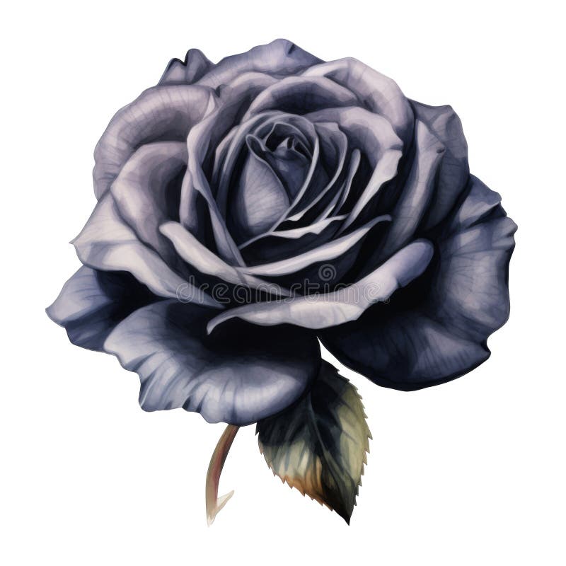 Single Gray Rose with a Single Leaf on a Black Background Stock Photo ...