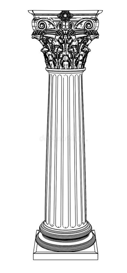 Single Greek Column Isolated on White Stock Illustration - Illustration ...