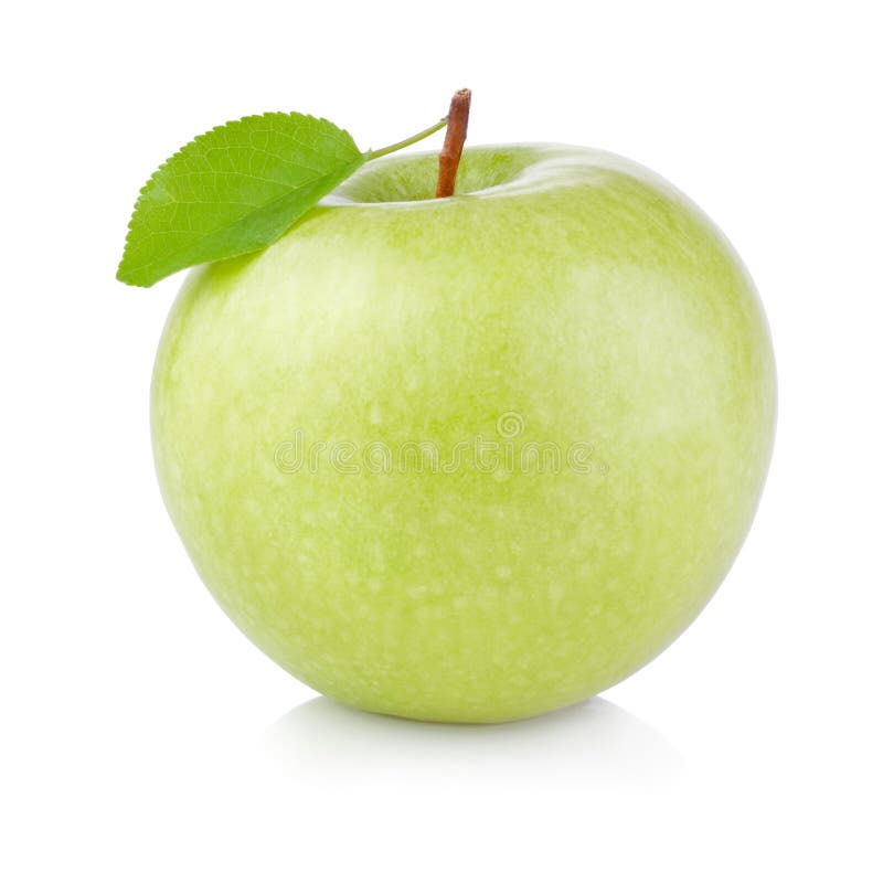 Single Green Apple with Leaf Isolated Stock Photo - Image of healthy ...