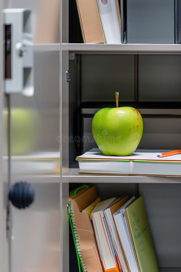 A Single Green Apple Sitting on Top of a Bookshelf, Surrounded by Books ...